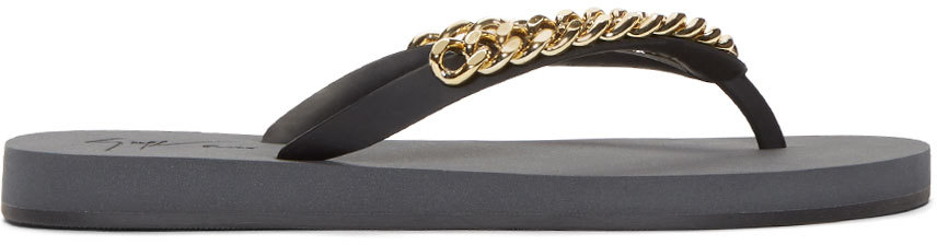 Giuseppe Zanotti: Sandales noires et dorées à chaîne Hollywood | SSENSE ...