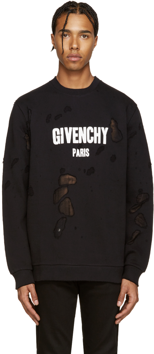 Givenchy: Black Destroyed Pullover | SSENSE UK