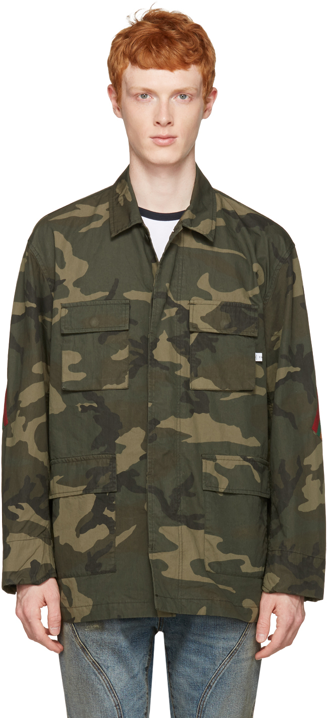 Facetasm: Green Camo Stripe Jacket | SSENSE UK