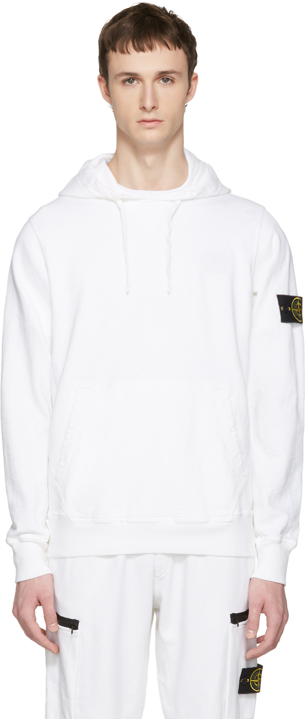 Stone Island: White Arm Patch Hoodie | SSENSE