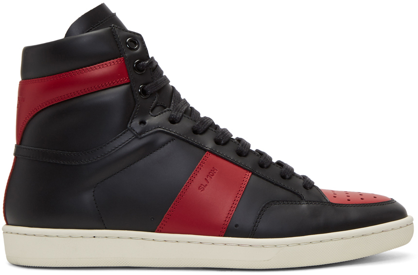 Saint Laurent: Black & Red Court Classic SL/10H High-Top Sneakers ...