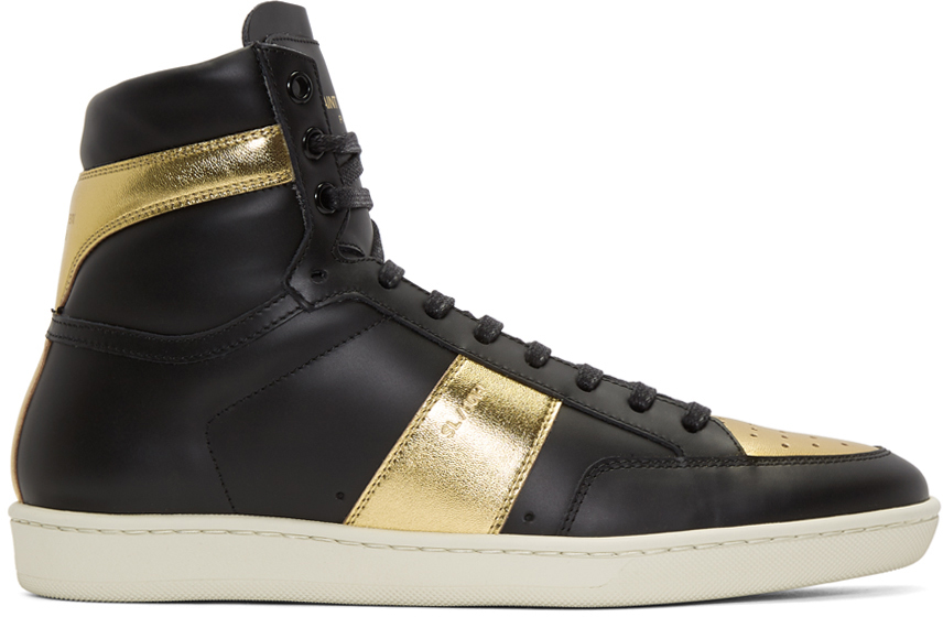 Saint Laurent: Black & Gold Court Classic SL/10H High-Top Sneakers ...