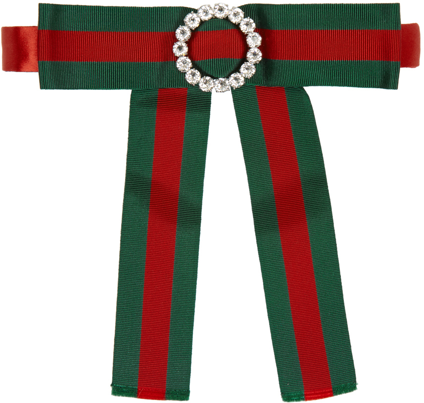 Gucci: Red & Green Jewelled Web Neck Bow | SSENSE