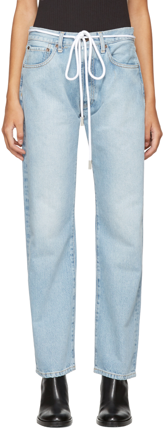 Off-White: Blue Diagonal Boyfriend Jeans | SSENSE Canada