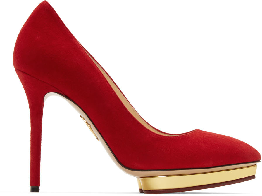 Charlotte Olympia: Red Suede Debbie Heels | SSENSE