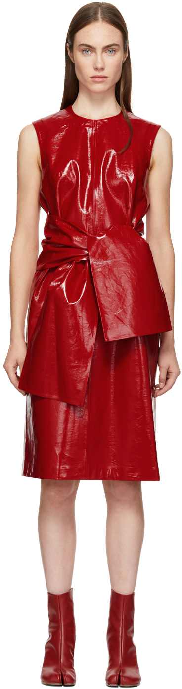 MSGM: Red Vinyl Bow Dress | SSENSE