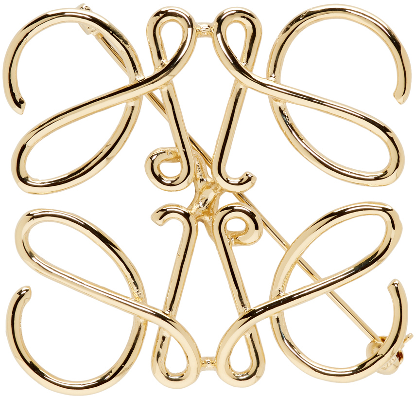 Loewe: Gold Anagram Brooch | SSENSE