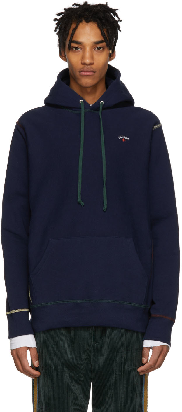 Noah: Navy Stitch Hoodie | SSENSE
