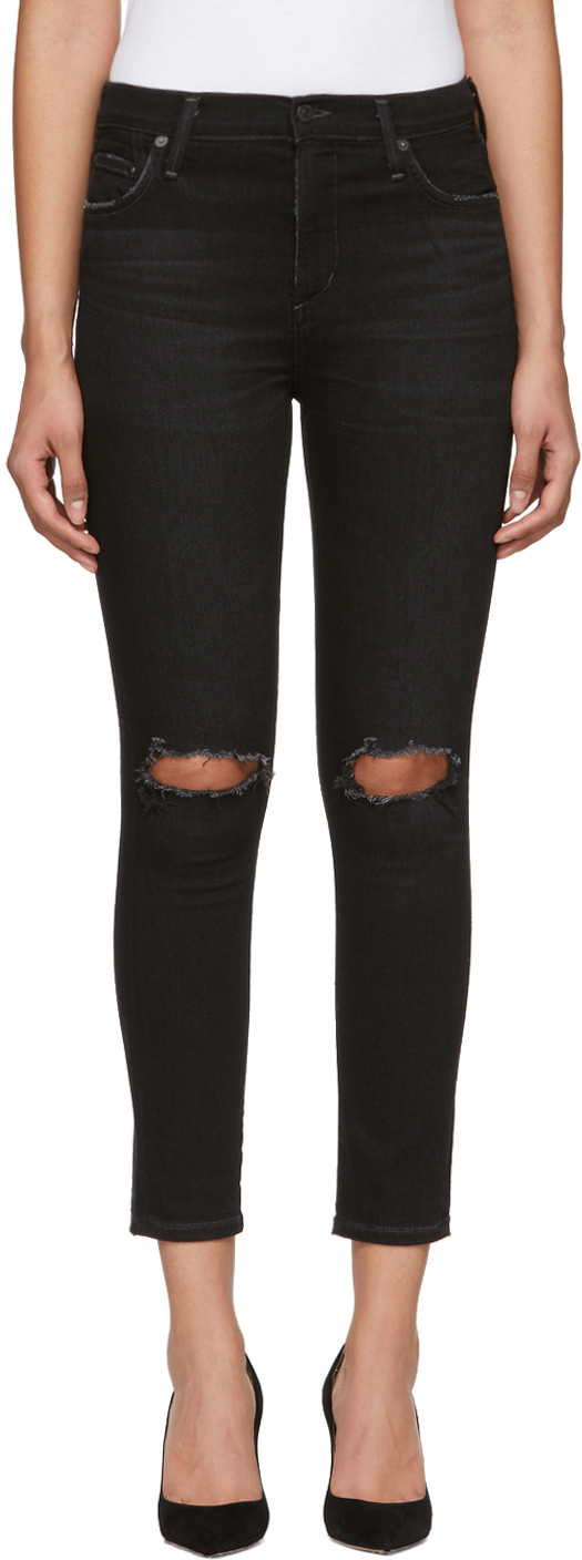 Citizens of Humanity: Black Rocket Crop High-Rise Skinny Jeans | SSENSE ...
