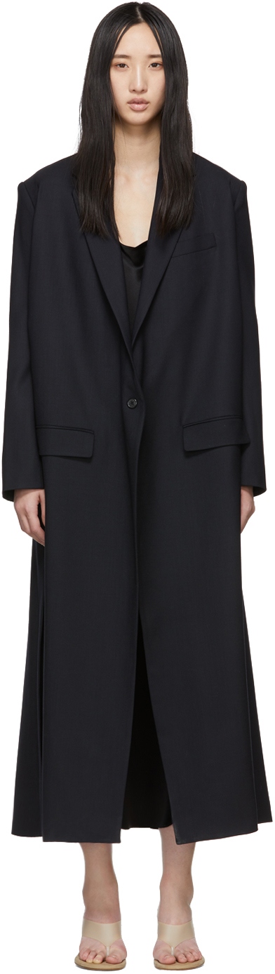 Rokh: Navy Tailored Slits Coat | SSENSE
