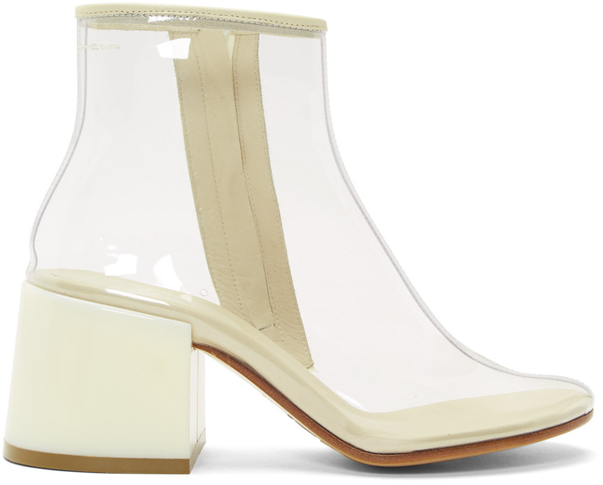 MM6 Maison Margiela: Bottes en PVC transparentes Flare Heel exclusives ...
