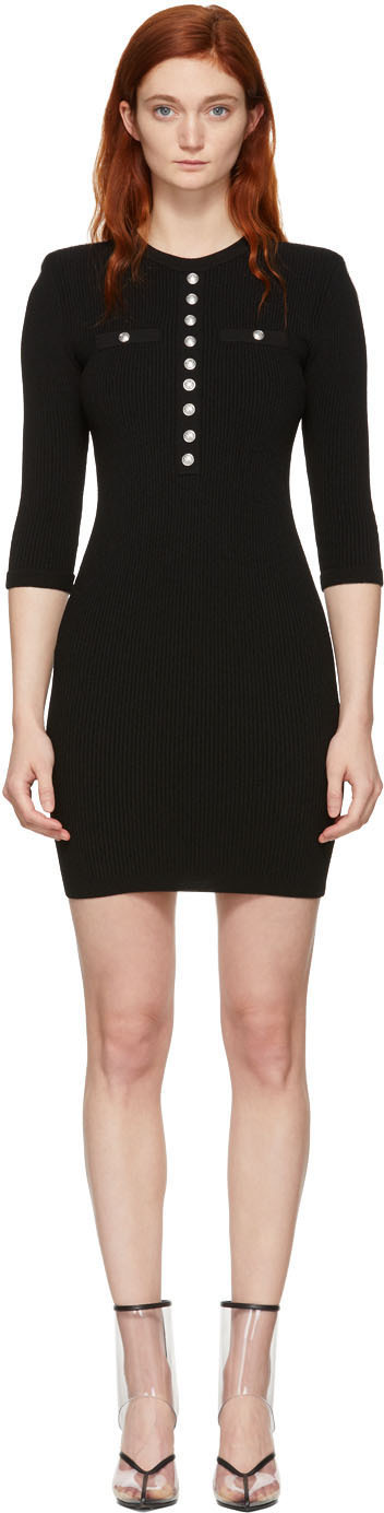 Balmain: Black Buttoned Short Dress | SSENSE Canada