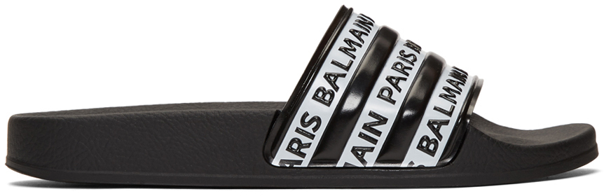 Balmain: Black & White Logo Slides | SSENSE