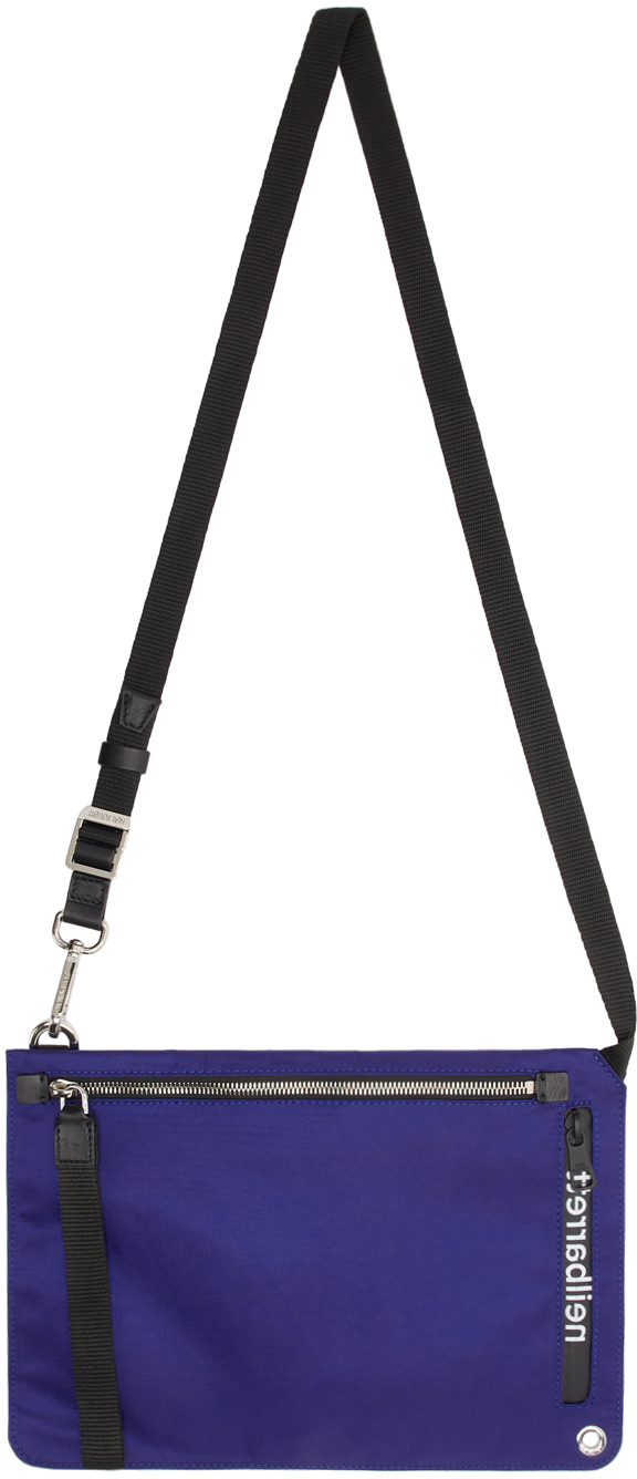Neil Barrett: Blue Backwards Logo Messenger Bag | SSENSE UK