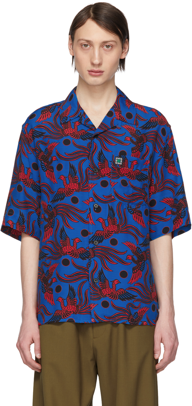 Kenzo: Blue & Red Oversized Flying Phoenix Shirt | SSENSE Canada