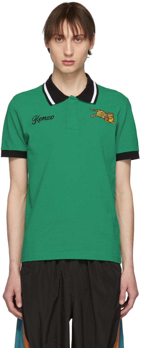Kenzo: Green Jumping Tiger Fitted Polo | SSENSE UK