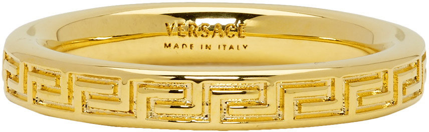 Versace: Gold Greek Key Ring | SSENSE UK