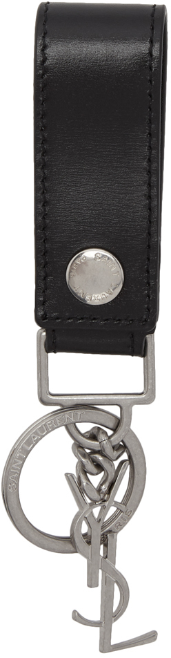 Saint Laurent: Black Leather Logo Keychain | SSENSE UK