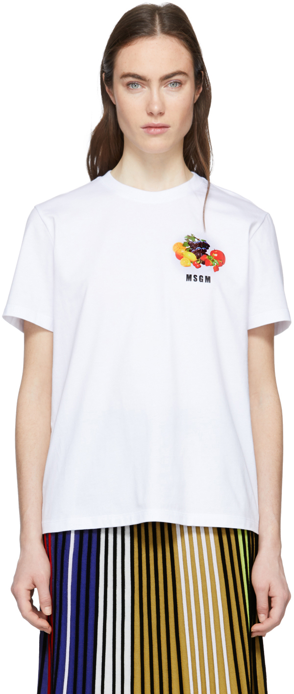 MSGM: White Fruits Logo T-Shirt | SSENSE