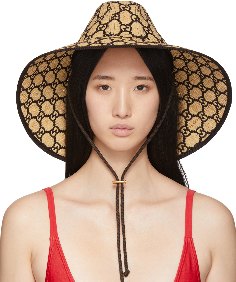 Gucci: Tan Raffia GG Hat | SSENSE