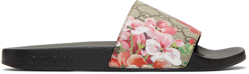 Gucci: Multicolor Floral GG Supreme Slides | SSENSE Canada