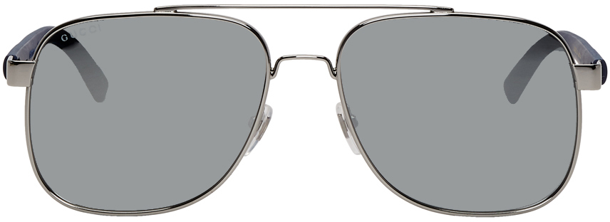 Gucci: Gunmetal & Navy Caravan Sunglasses | SSENSE Canada