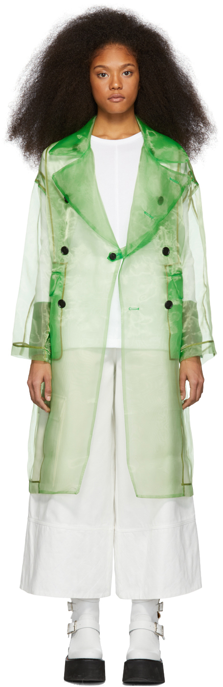 Toga: Green Organdy Trench Coat | SSENSE