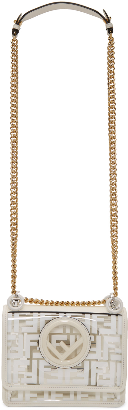 Fendi: Transparent & White Small 'F is Fendi' Kan I Bag | SSENSE