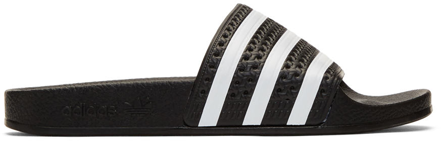 adidas Originals: Black Adilette Pool Slides | SSENSE