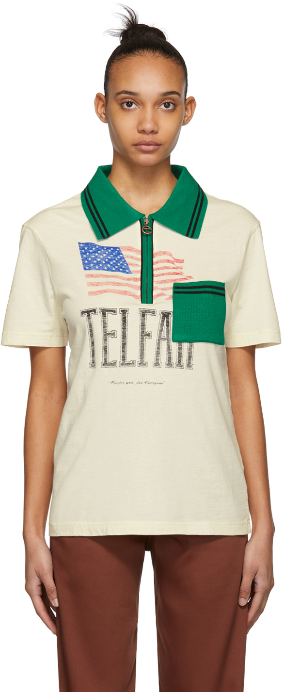 Telfar: Beige & Green Knit Polo | SSENSE