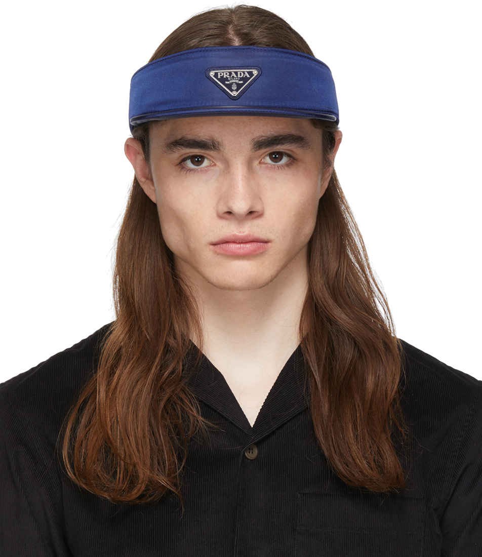 Prada: Blue Nylon Visor | SSENSE Canada