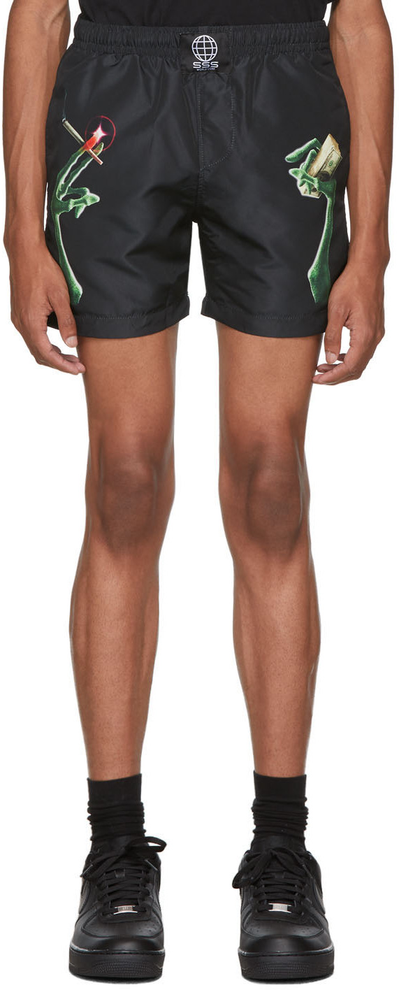 SSS World Corp: Black Extrat Money Swim Shorts | SSENSE