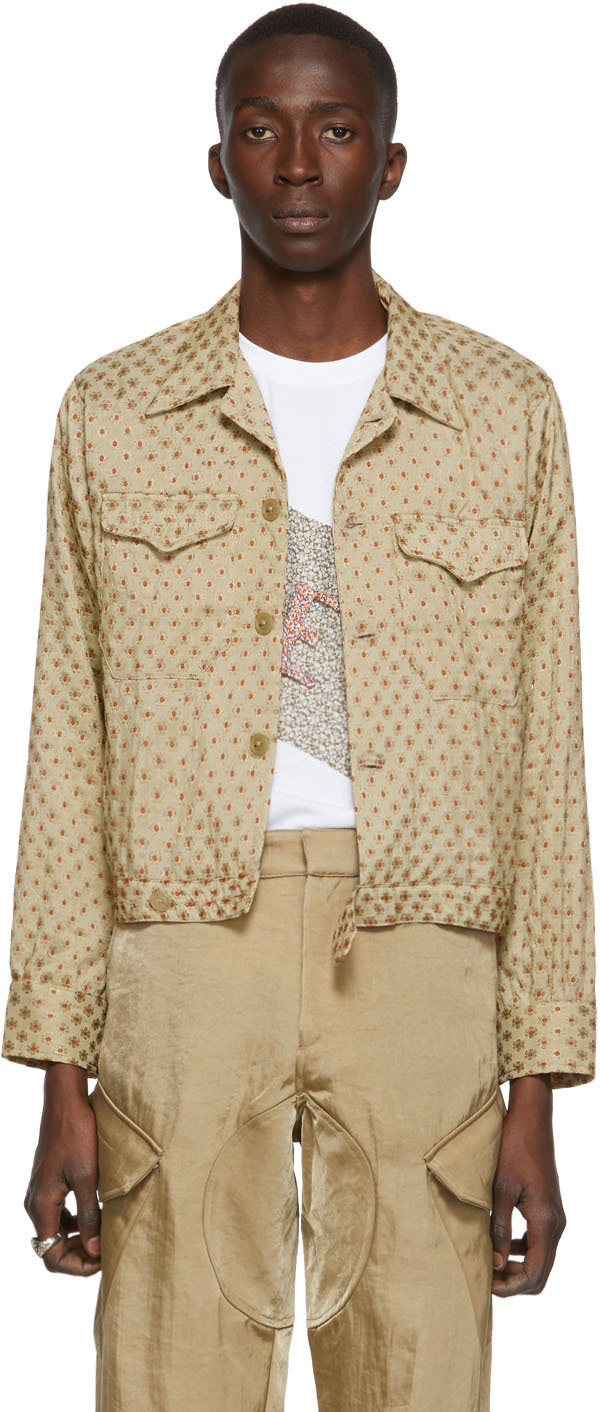 Bode: Gold Daisy Cropped Jacket | SSENSE Canada