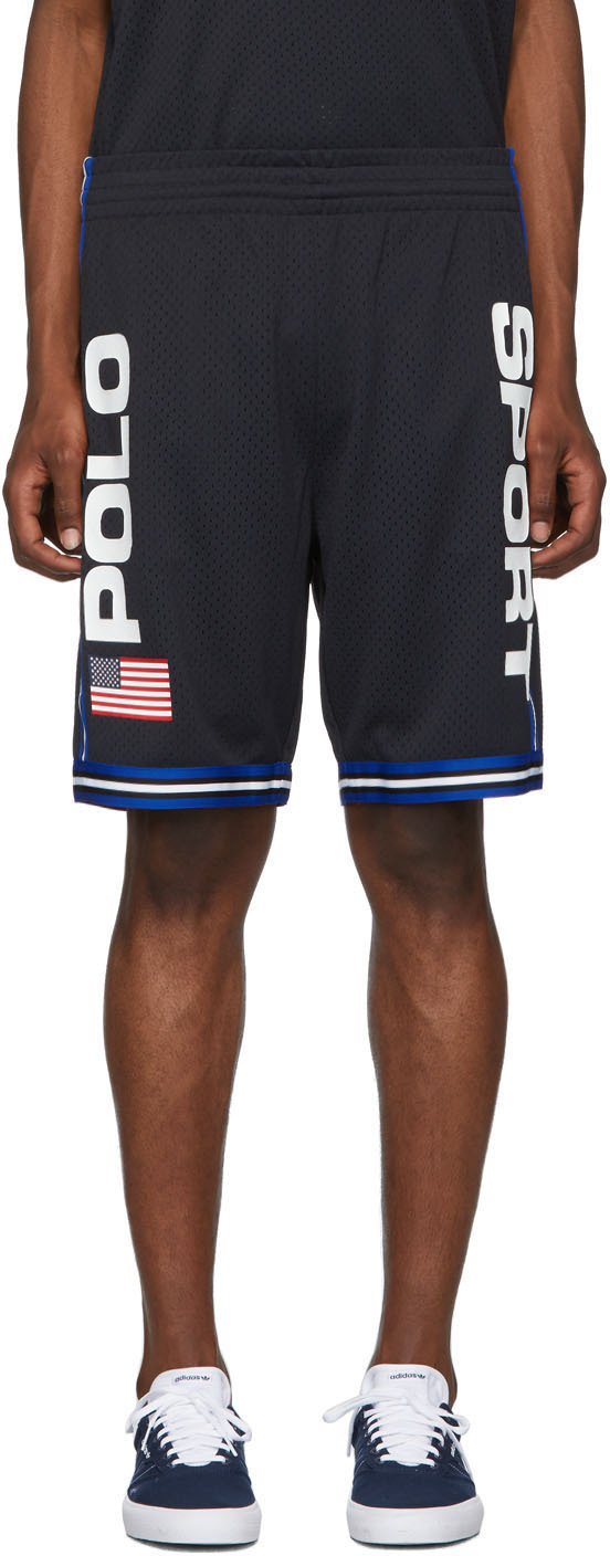Polo Ralph Lauren: Black Performance Mesh 'Polo Sport' Shorts | SSENSE UK