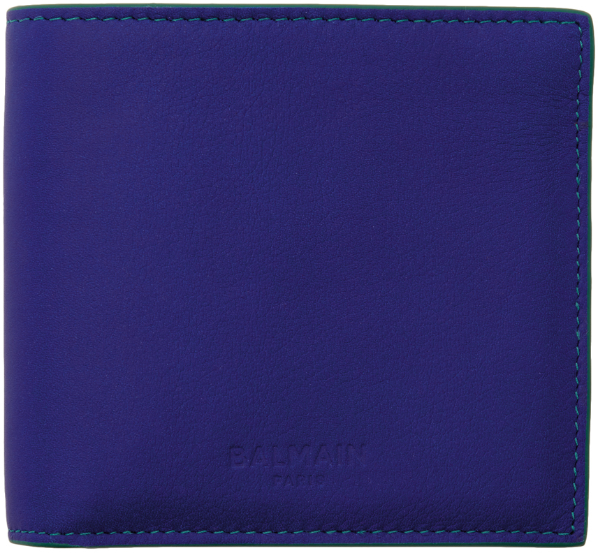 Balmain: Blue Leather Bifold Wallet | SSENSE Canada