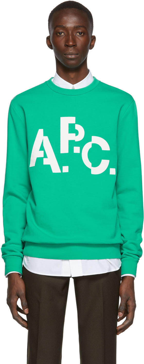 A.P.C.: Green Misaligned Logo Sweatshirt | SSENSE