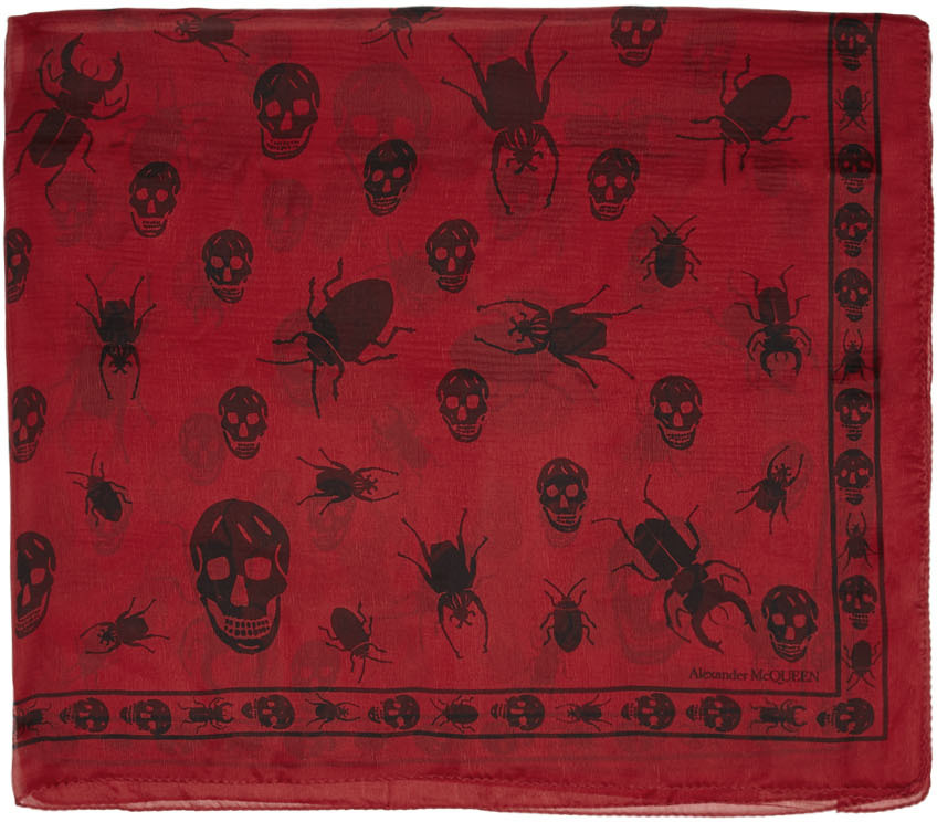 Alexander McQueen: Red & Black Skull Beetle Scarf | SSENSE UK