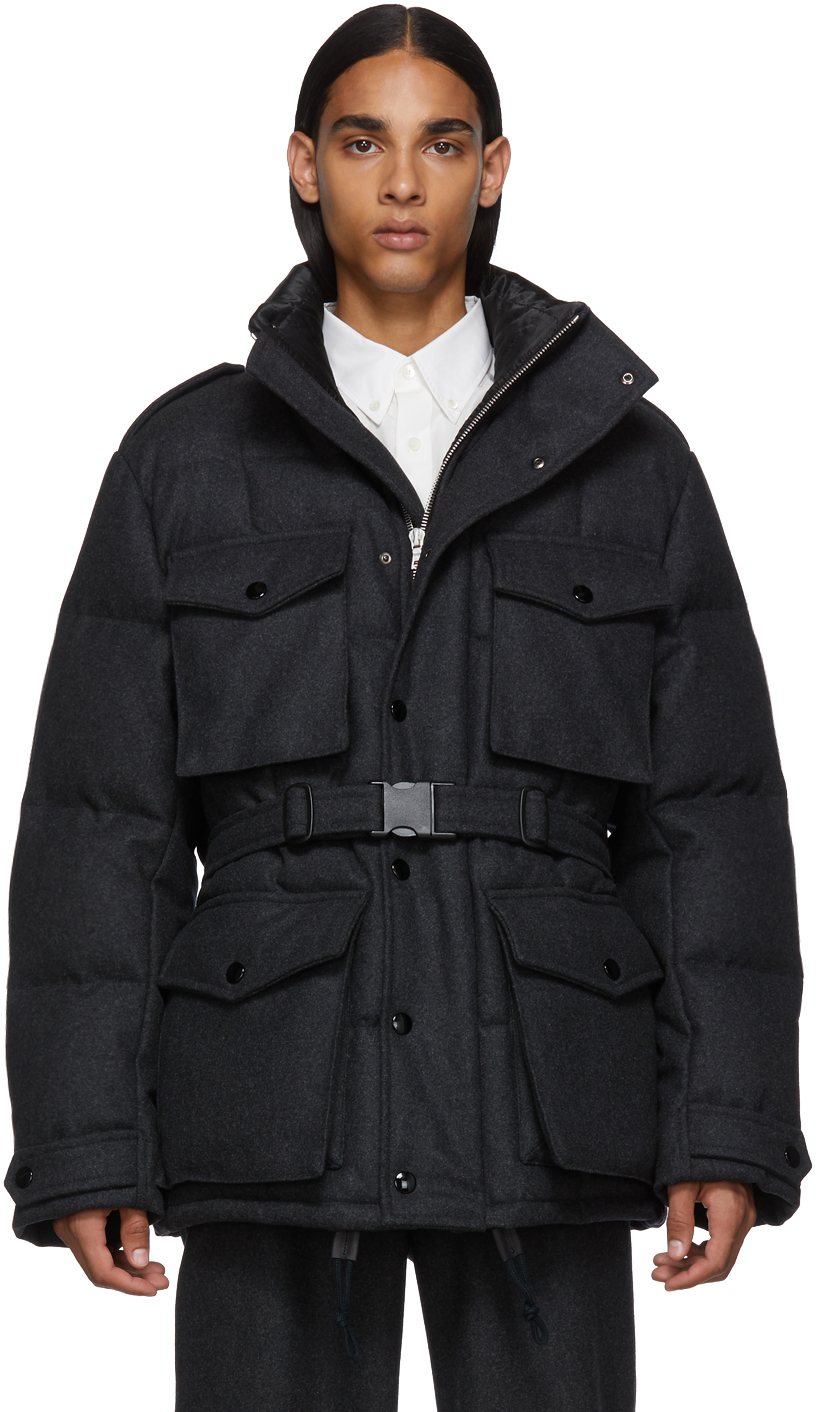 Dries Van Noten: Grey Down Wool Coat | SSENSE Canada