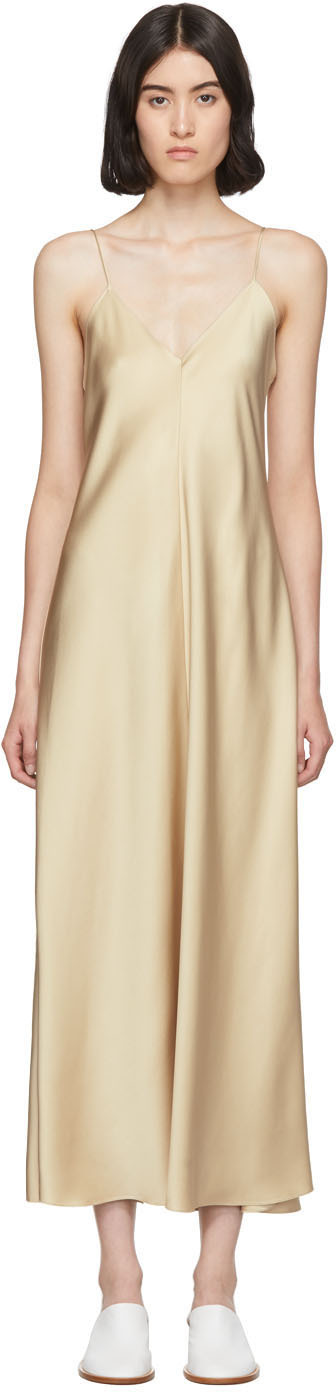 The Row: Tan Silk Guinevere Dress | SSENSE Canada