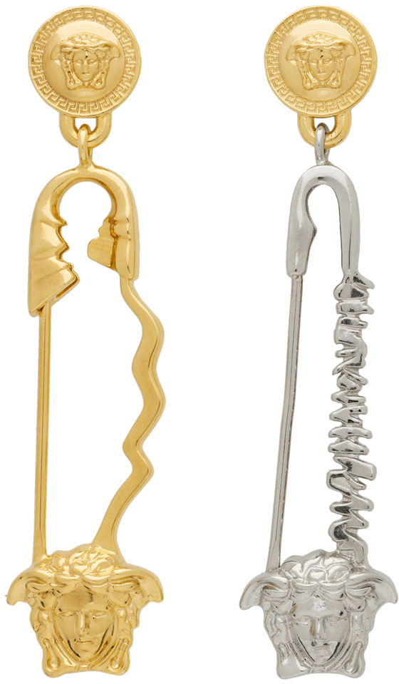 Versace: Gold & Silver Safety Pin Earrings | SSENSE Canada Versace: Gold & Silver Safety Pin Earrings | SSENSE Canada