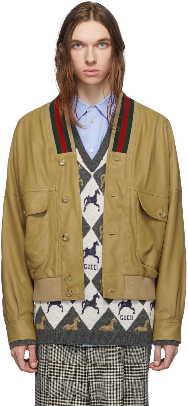 Gucci: Tan Leather Jacket | SSENSE