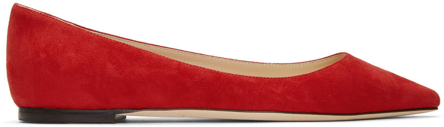Jimmy Choo: Red Suede Romy Flats | SSENSE UK