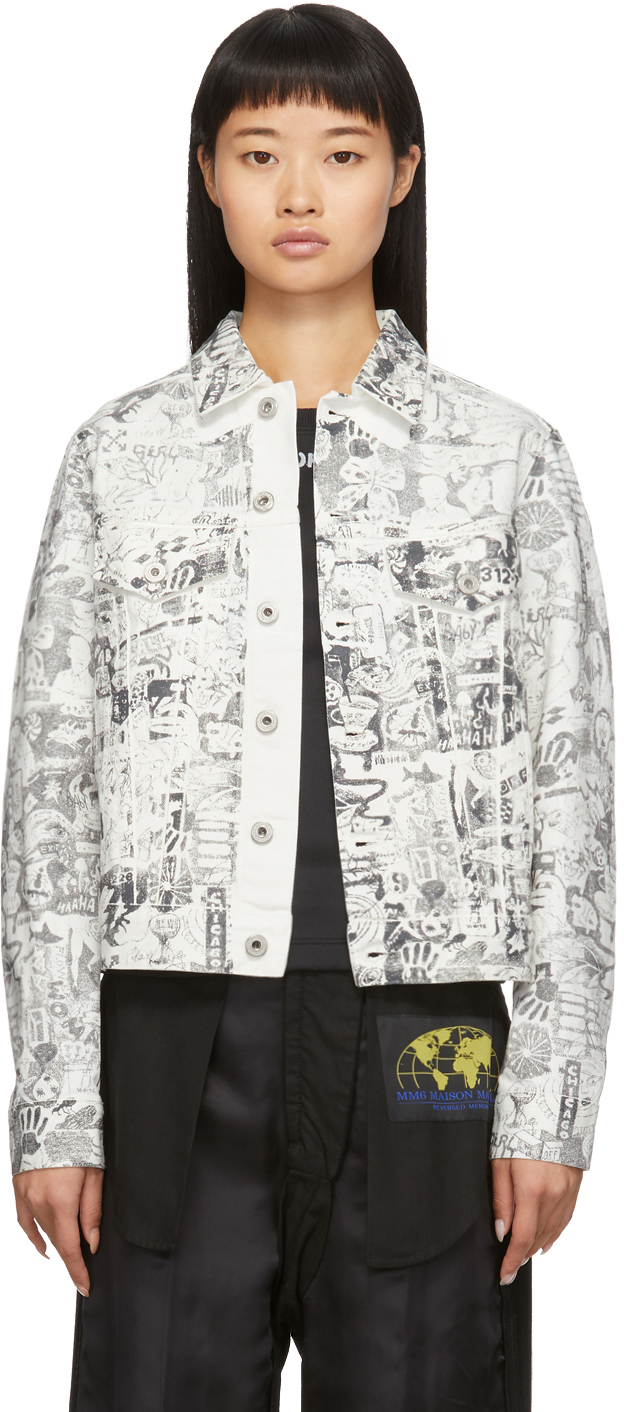 Off-White: White & Black Denim Graphite Jacket | SSENSE UK