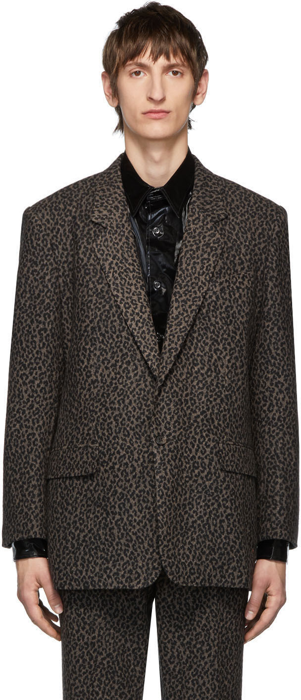 Johnlawrencesullivan: Grey Leopard Flannel Blazer | SSENSE Canada