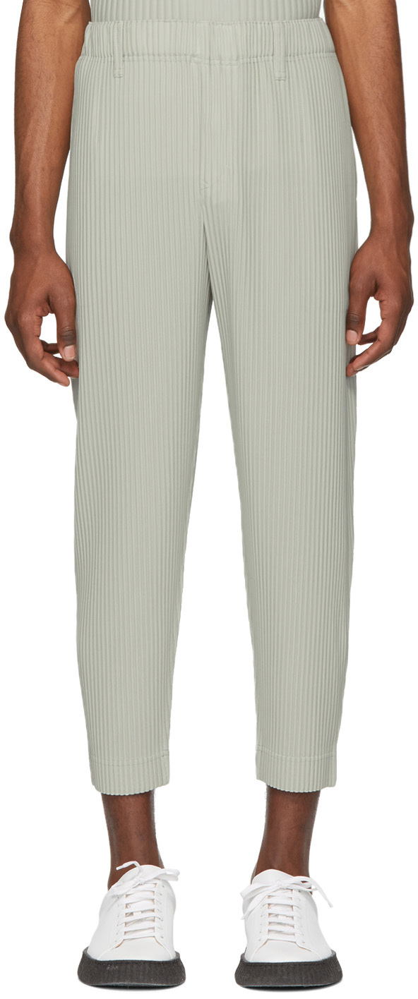 Homme Plissé Issey Miyake: Grey Tailored Cropped Trousers | SSENSE