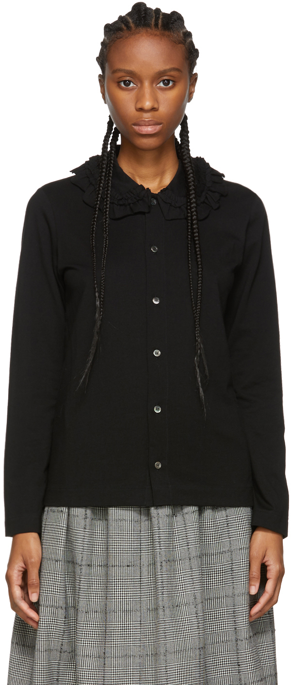 tao: Black Ruffled Collar Shirt | SSENSE Canada