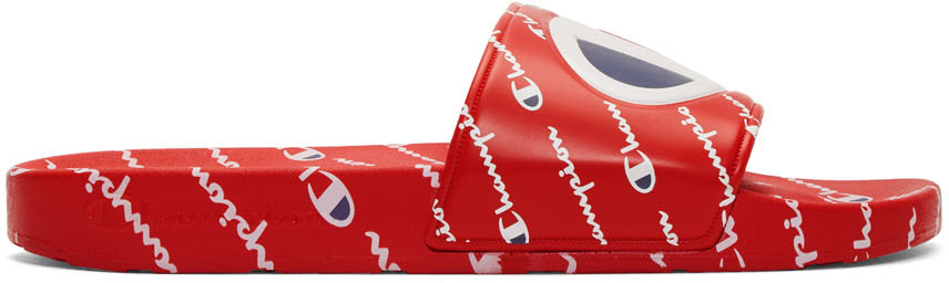 Champion Reverse Weave: Red IPO Repeat Slides | SSENSE