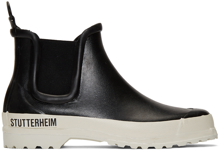 Stutterheim: Black & Off-White Novesta Edition Rainwalker Chelsea Boots ...