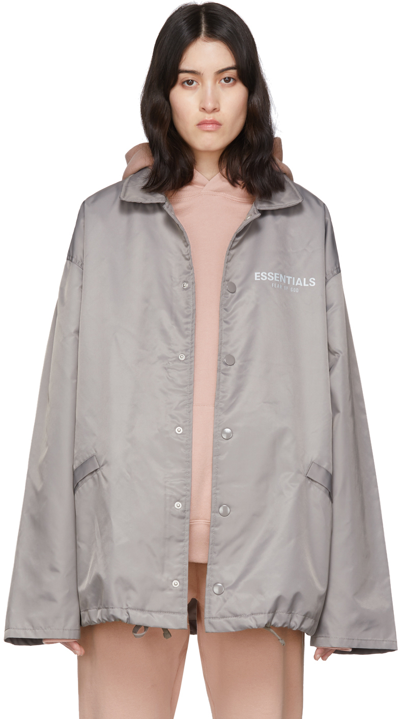 Essentials: Grey Logo Jacket | SSENSE