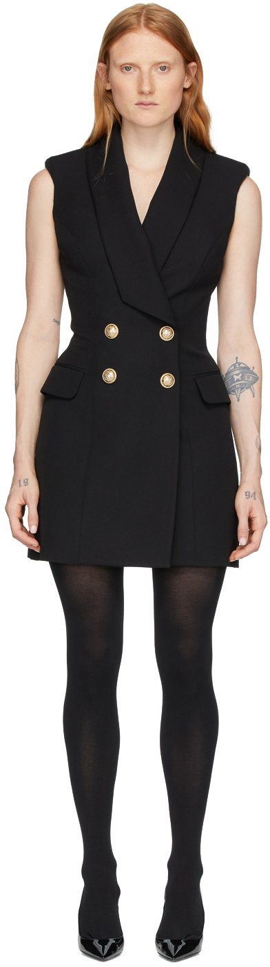 Balmain: Black Wool Short Dress | SSENSE Canada